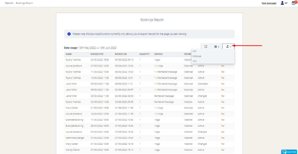 How to export your bookings history